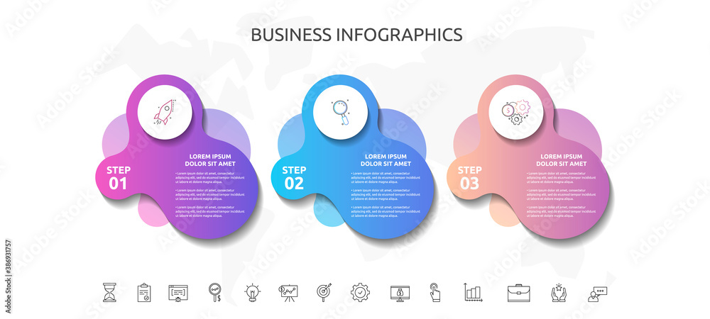 3 steps infographics with abstract labels. Vector template three part ...