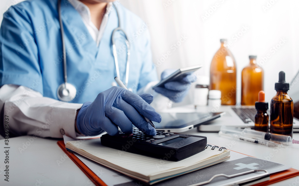 Medical technology concept The doctor works with mobile phones ...