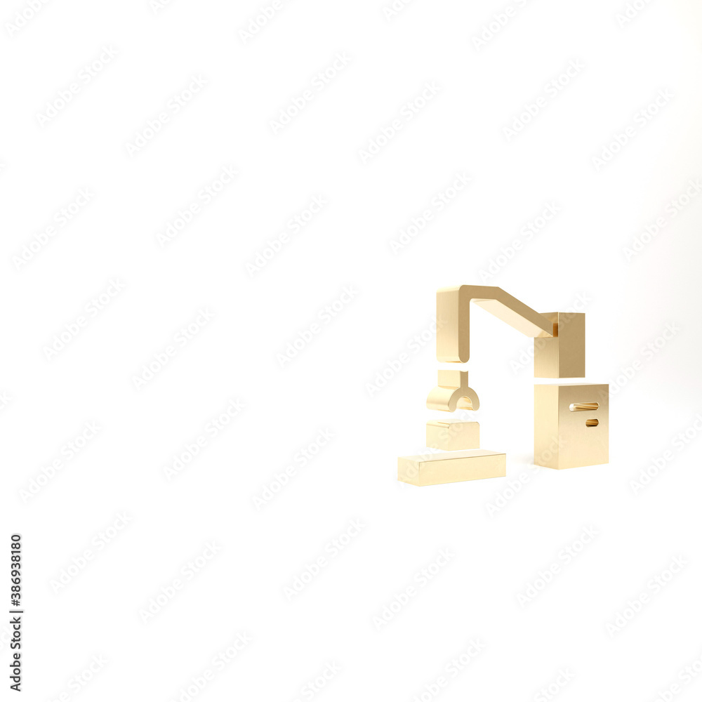 Gold Industrial machine robotic robot arm hand factory icon isolated on ...