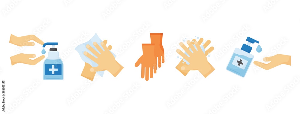 Disinfection vector PPE icon. Hand sanitizer bottles, washing gel ...