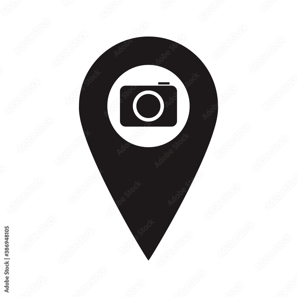 Black Map Pointer with photo camera inside. Place marker. A place to ...