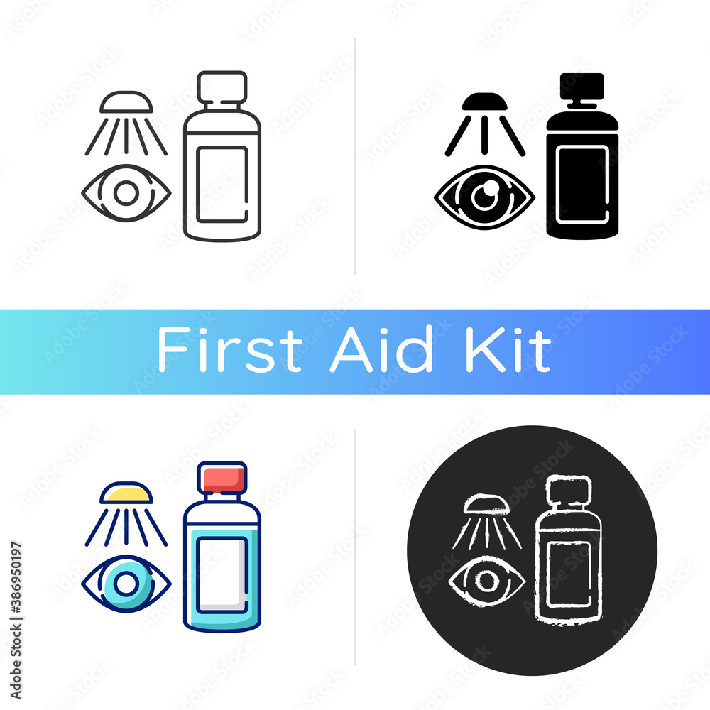 Eyewash icon. Medicinal eye shower. First aid wash. Cleaning rinse ...