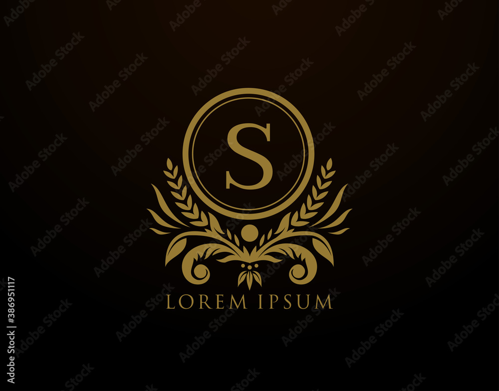 Luxury Royal Letter S Monogram Logo, Elegant Circle Badge With Floral ...