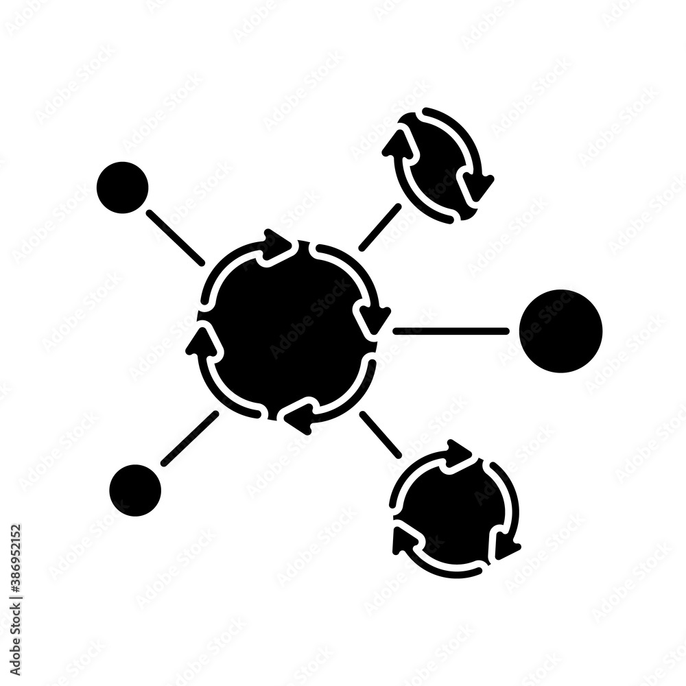 Synergetic network black glyph icon. Business collaboration ...