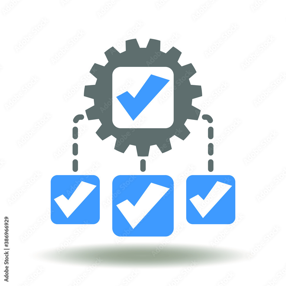 Vetor de Scheme check mark gear icon vector. Flowchart network tick ...