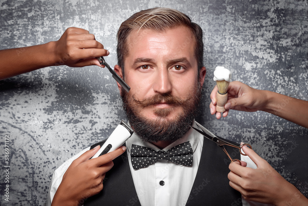 Professional barbershop. Portrait of a man with a beard and mustache ...