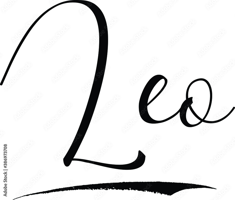 Leo Male Name Cursive Calligraphy On White Background Stock Vector
