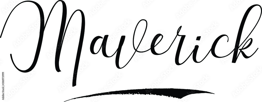 Maverick -Male Name Cursive Calligraphy on White Background Stock ...