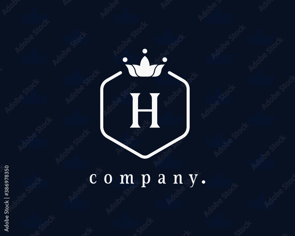 Letter H crown vector logo. Elegant icon, graceful royal style template ...