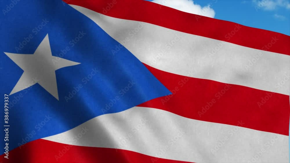 Puerto Rico flag waving in the wind, blue sky background. 4K Stock ...