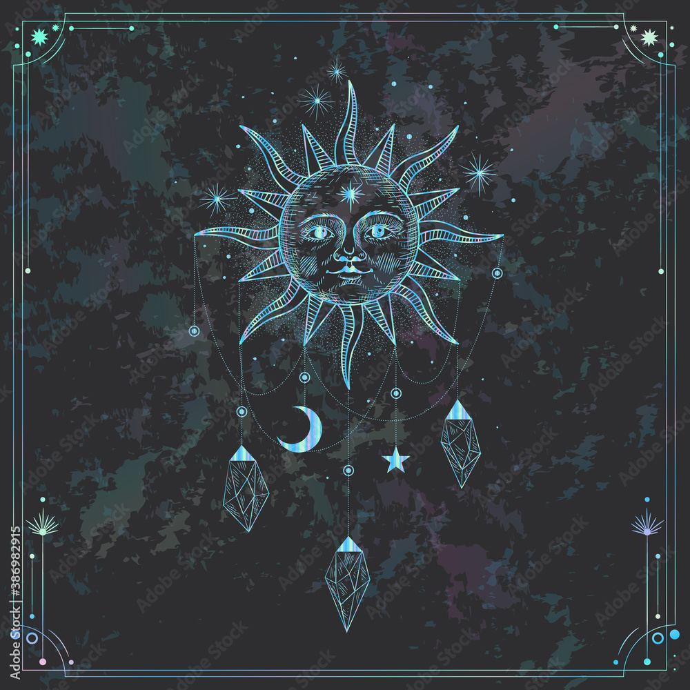 Vector illustration set of moon phases. New style, holographic ...