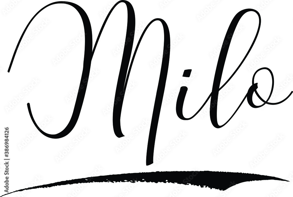 Milo -Male Name Cursive Calligraphy on White Background Stock Vector ...