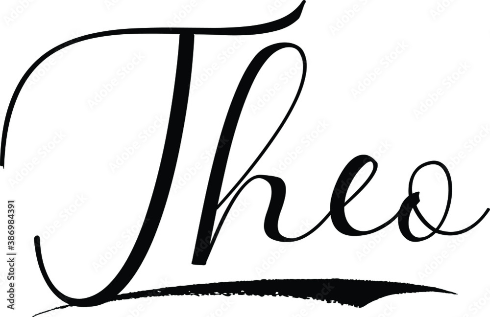 Theo-Male Name Cursive Calligraphy on White Background Stock Vector ...