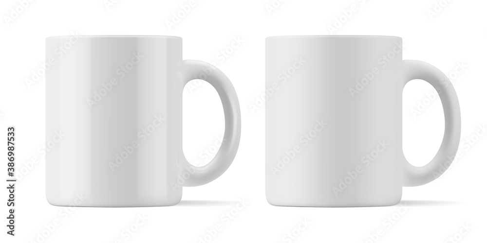 Vector realistic mockup of matte and glossy mug for drinks front view ...