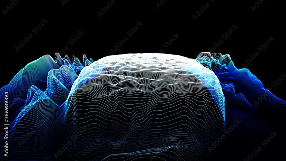 Water waves landscape rendering, 3D modulation. Wave of particles ...