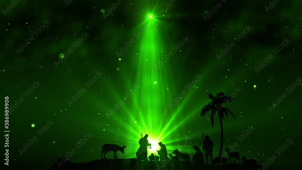 Christmas Scene with twinkling stars and brighter star of Bethlehem ...