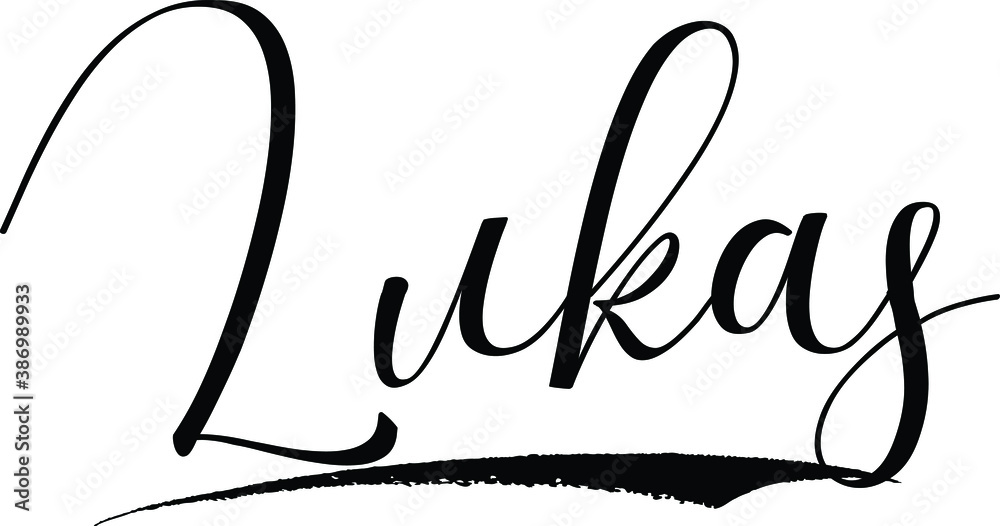 Lukas -Male Name Cursive Calligraphy on White Background เวกเตอร์สต็อก ...