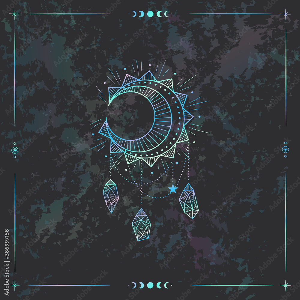 Vector illustration set of moon phases. New style, holographic ...