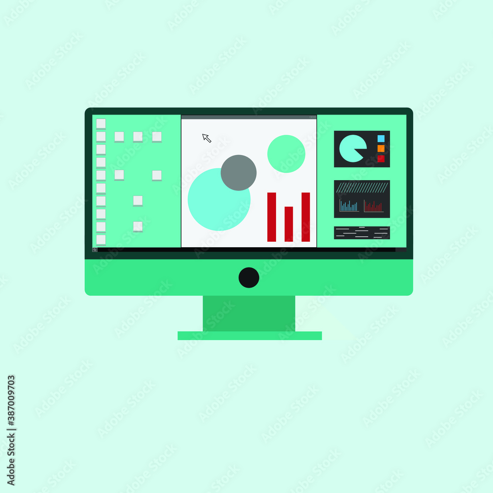 Vector image of a computer monitor with open documents Stock Vector ...