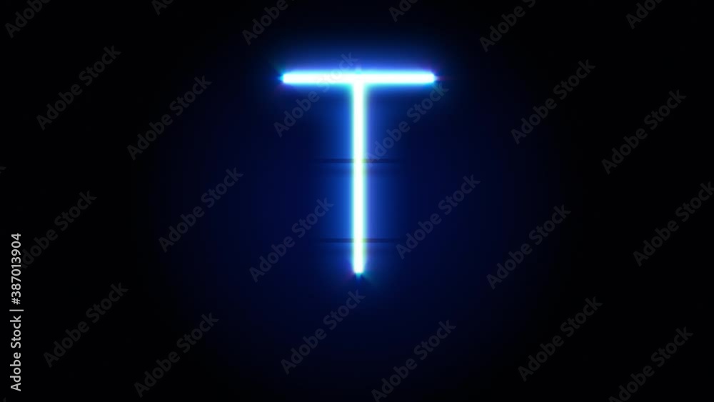 Neon font letter T uppercase appear in center and disappear after some ...