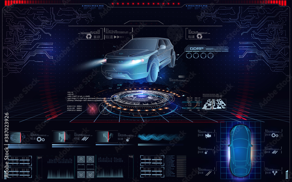 Futuristic car user interface. Hologram car style in HUD, UI GUI ...