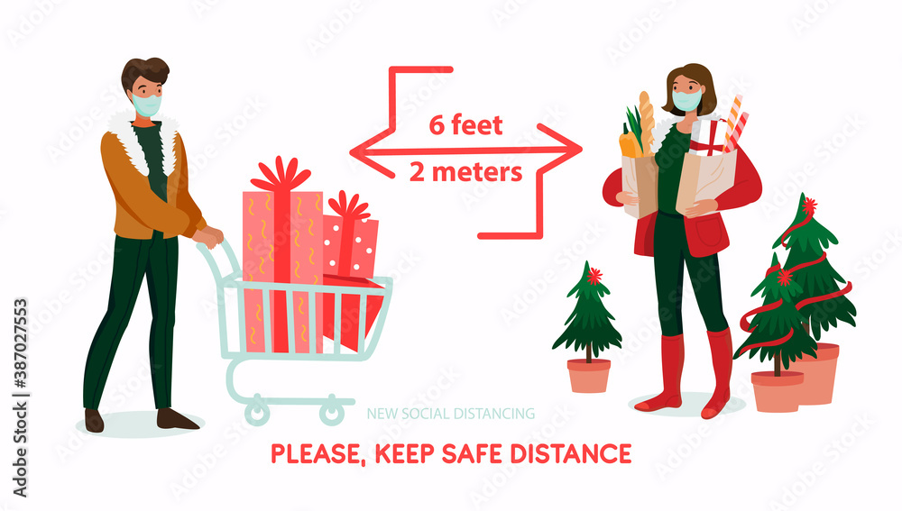 Social Distancing info banner for public place: Christmas market, store ...