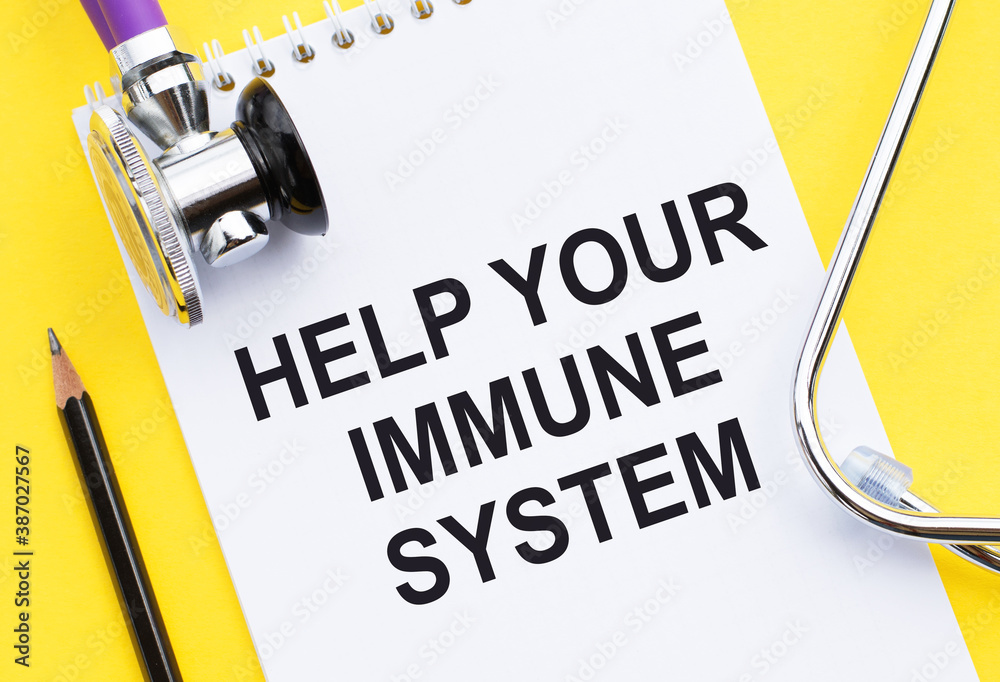Medical card with text Help yout Immune System on yellow background ...