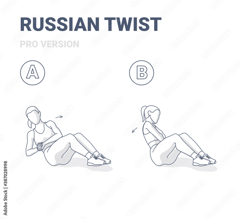 Russian Twists Female Home Workout Exercise Guide Black and White ...