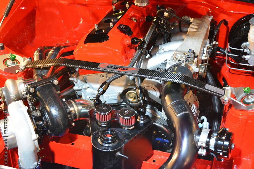 Honda S2000 car engine at Manila Auto Salon Stock Photo | Adobe Stock