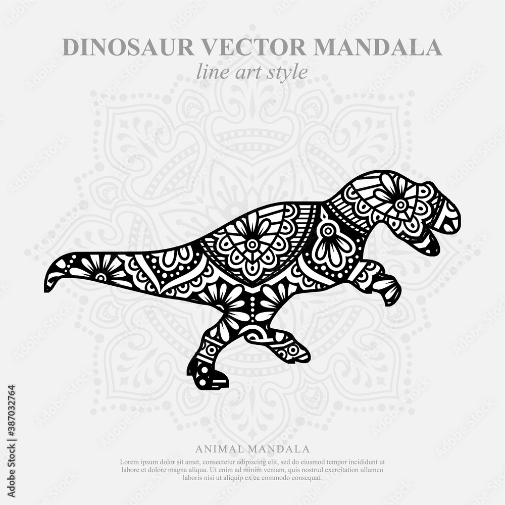 Vector illustration of a dinosaur mandala for coloring book. Dinosaur ...