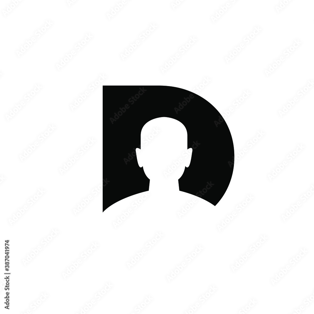 initial letter d human head face simple logo icon design vector ...