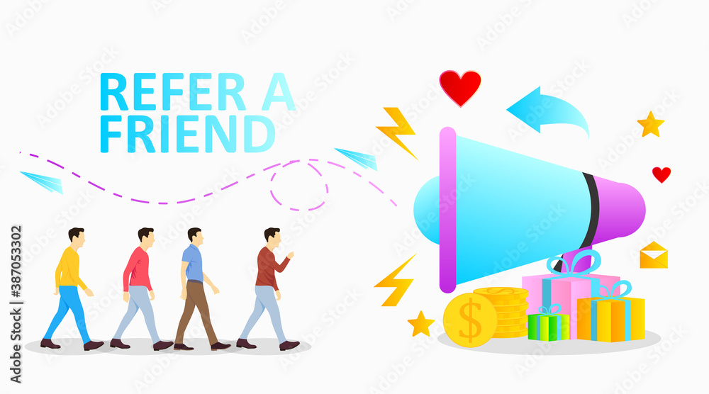 refer a friend vector illustration with megaphone and icon set for ...