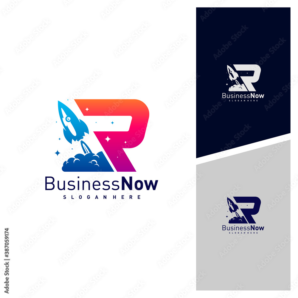 Initial R with Rocket logo design vector template, Illustration Rocket ...