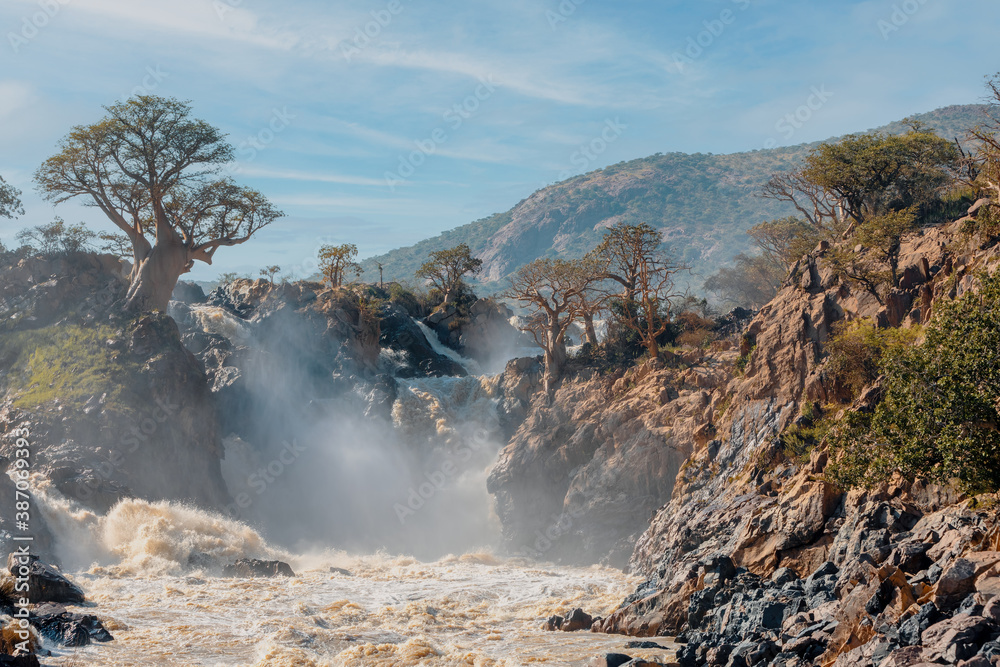 Epupa Falls full of water on the Kunene River, Northern Namibia and ...