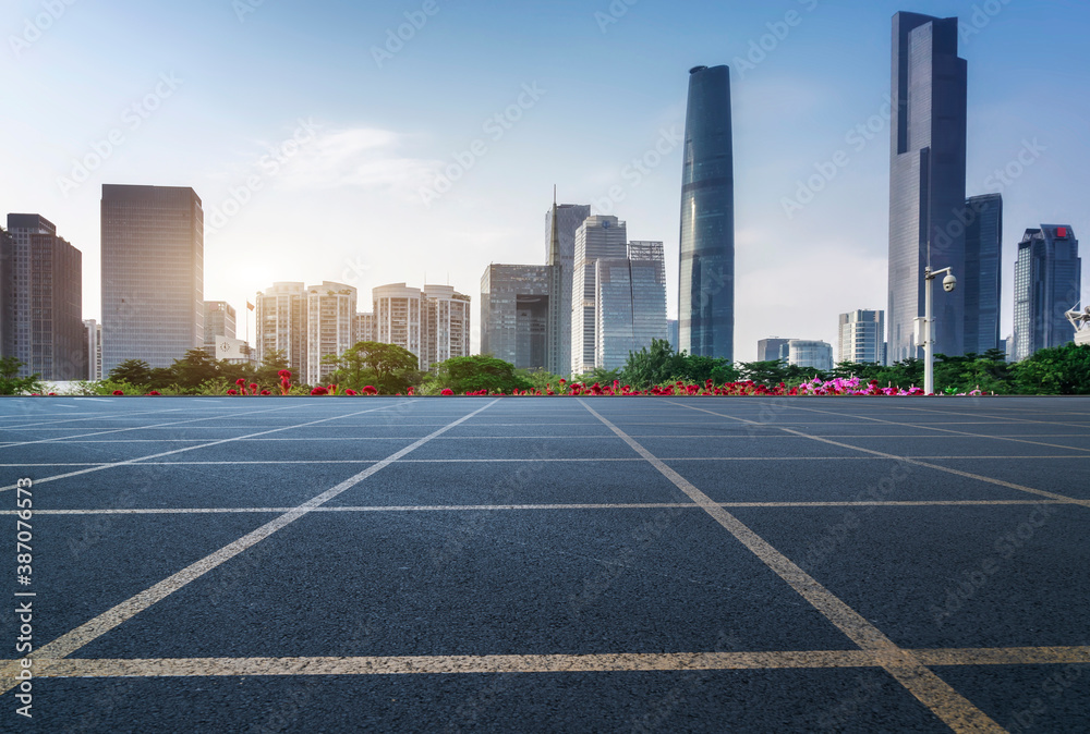 Road ground and modern architectural landscape skyline of Chinese city ...