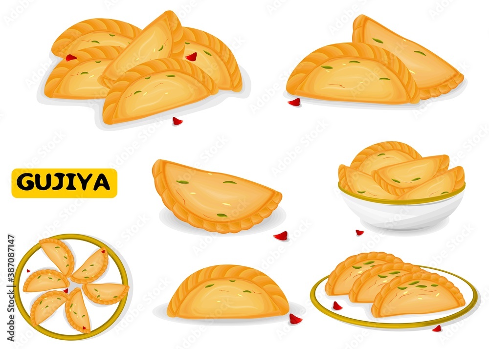 Gujiya Indian Sweets or Mithai Food Vector Stock Vector | Adobe Stock