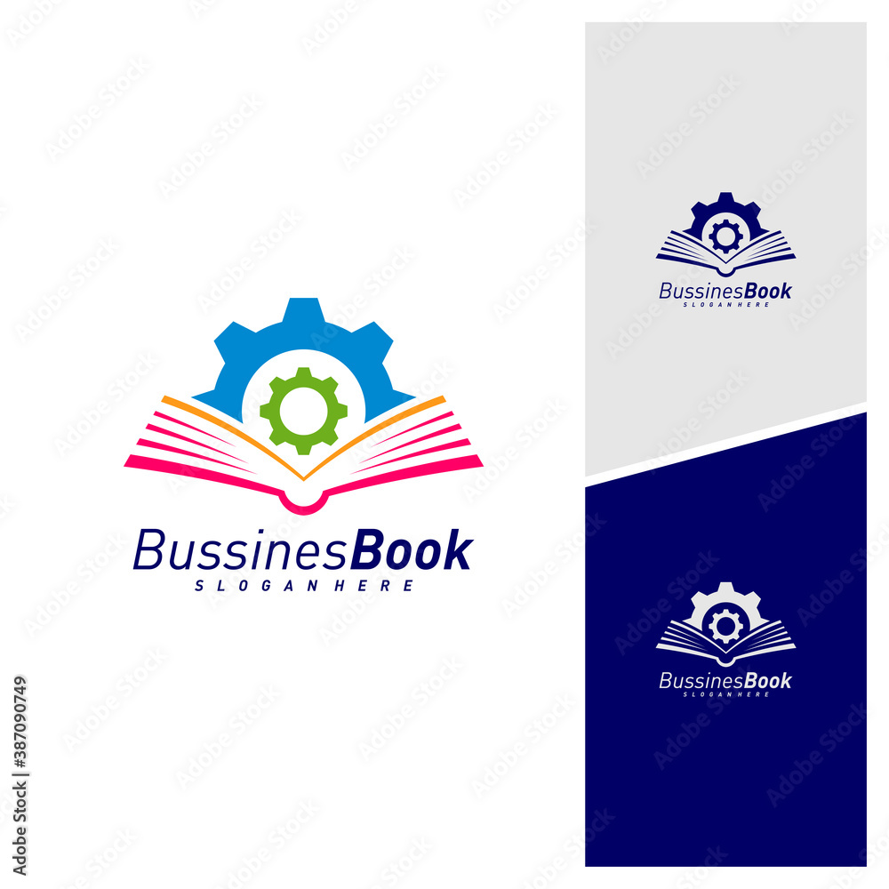 Gear Book logo design vector template, Illustration Book design Concept ...