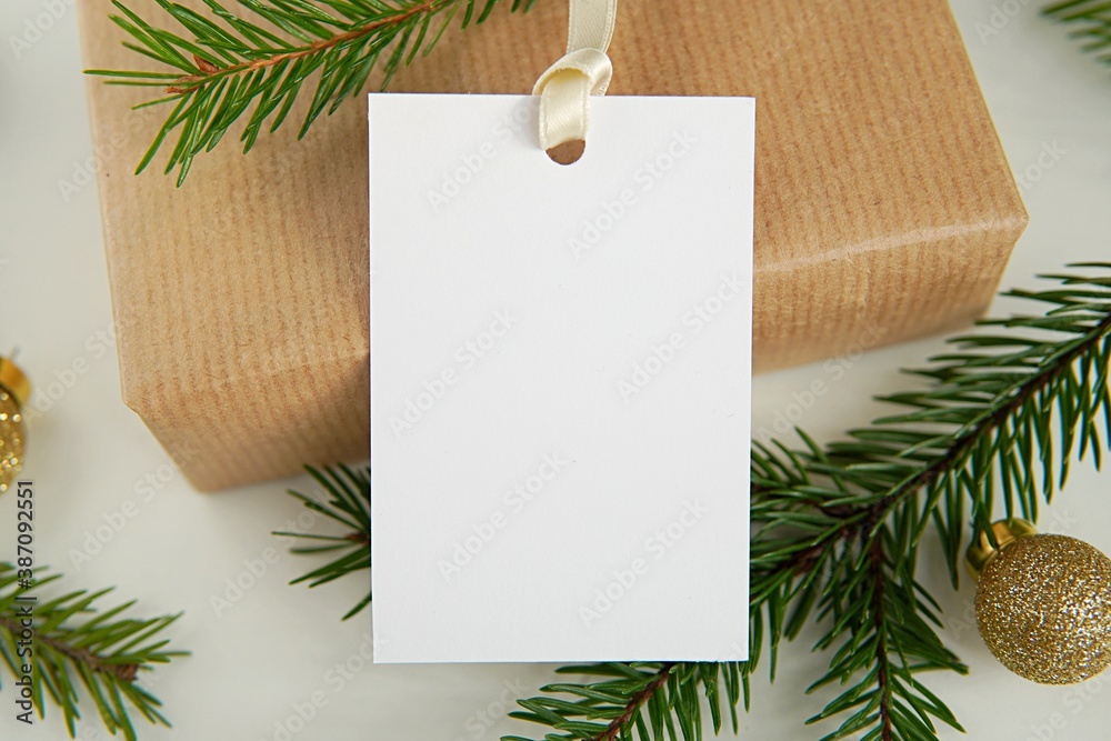 White rectangle Christmas gift tag mockup for design presentation ...