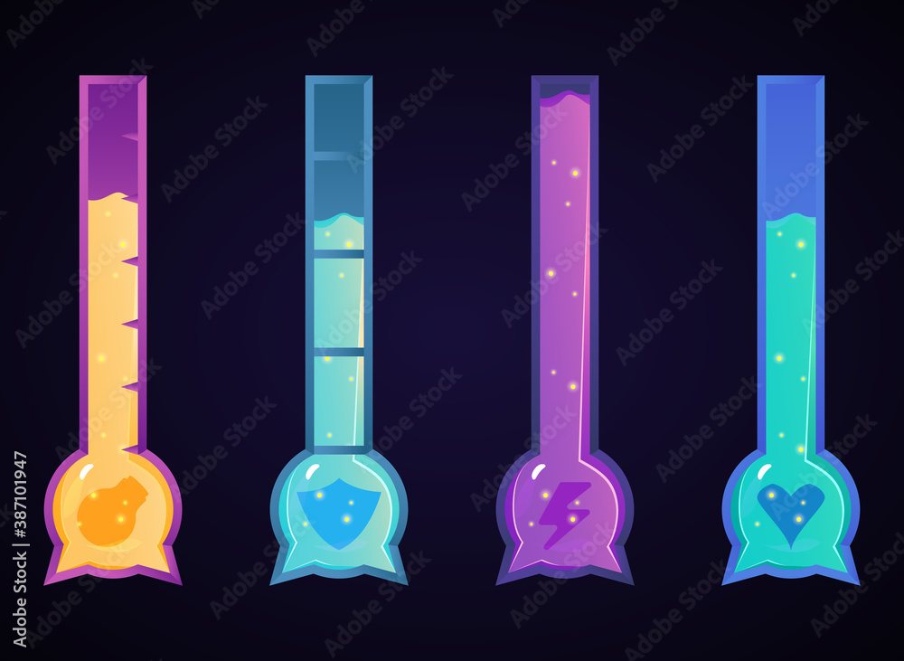 set of game ui colorful power ups bar for gui asset elements vector ...