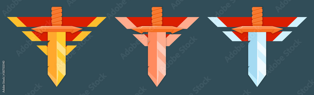 Golden, silver, and bronze sword medal. Perfect for 2d games vector ...