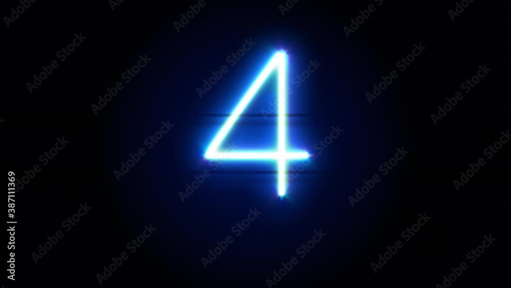 Neon number 4 appear in center and disappear after some time. Animated ...