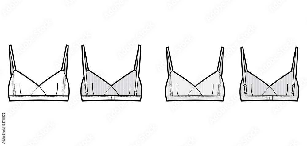 Sheer Bralette lingerie technical fashion illustration with adjustable ...