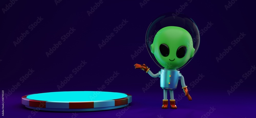3D render concept illustration of alien character in space suit ...