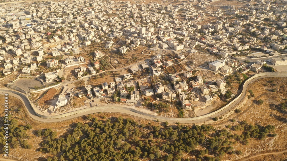 Israel and Palestine divided by Security wall Aerial view Aerial view ...