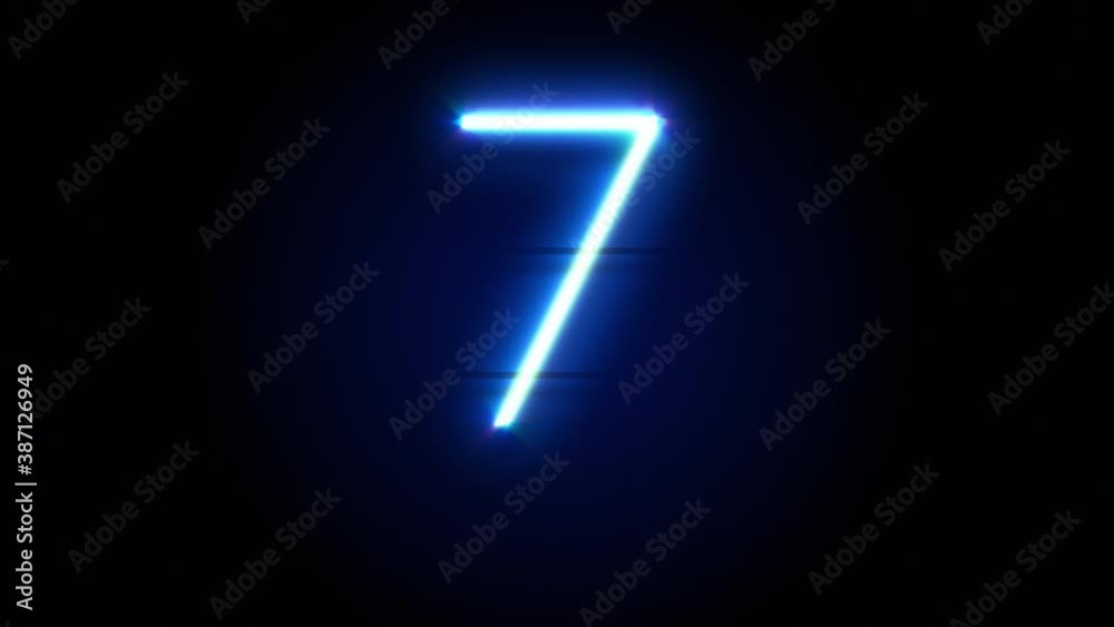 Neon number 7 appear in center and disappear after some time. Animated ...