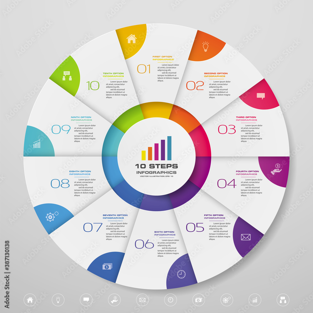10 steps cycle chart infographics elements for data presentation. EPS ...