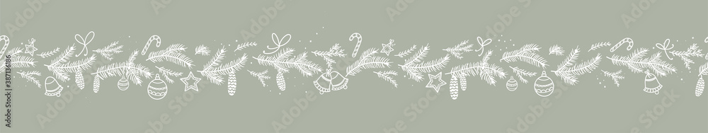 Lovely hand drawn seamless christmas garland with branches and ...