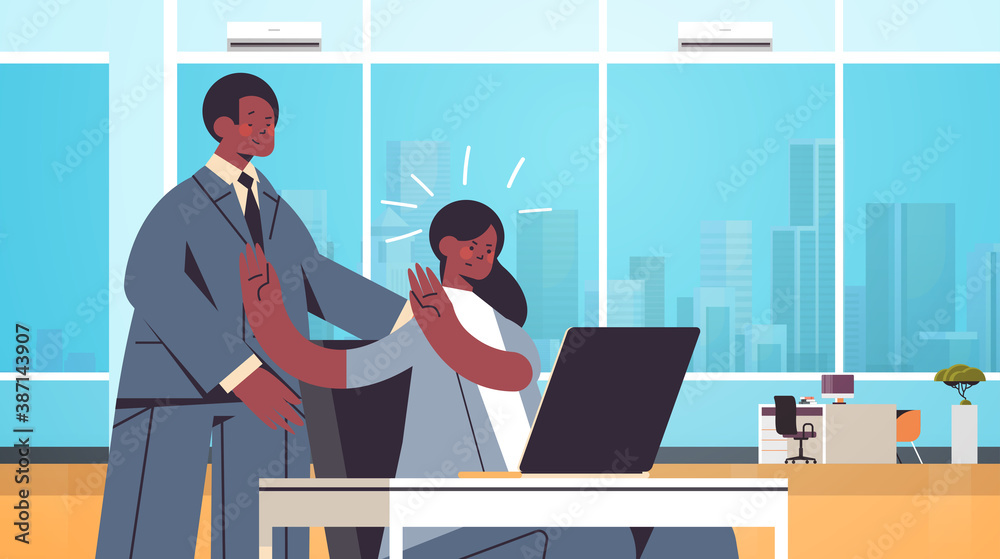 businessman molesting female employee sexual harassment at work concept ...