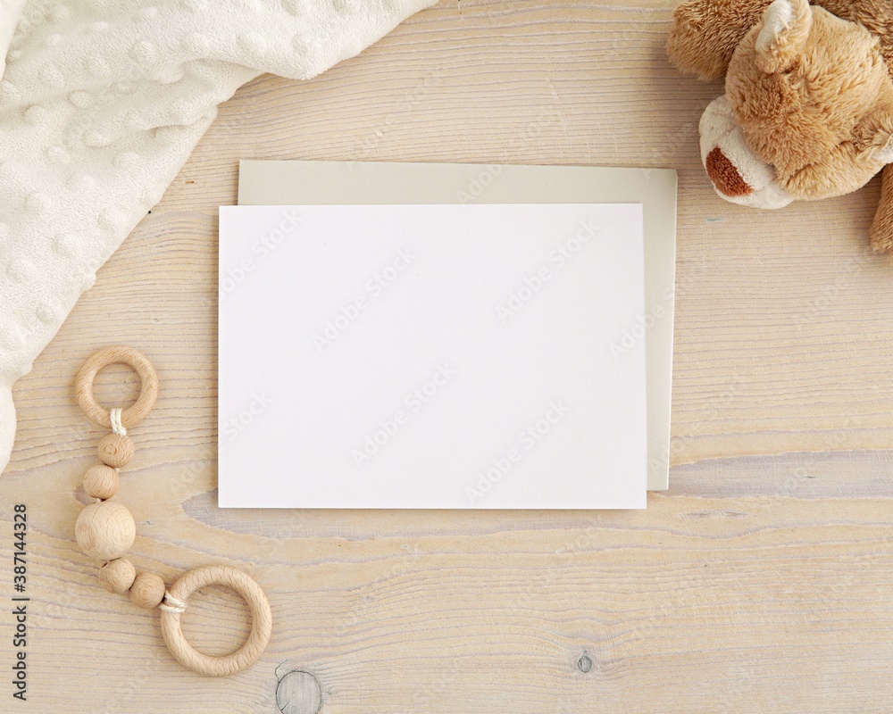 Baby shower invitation card mockup and envelope, kids greeting card ...