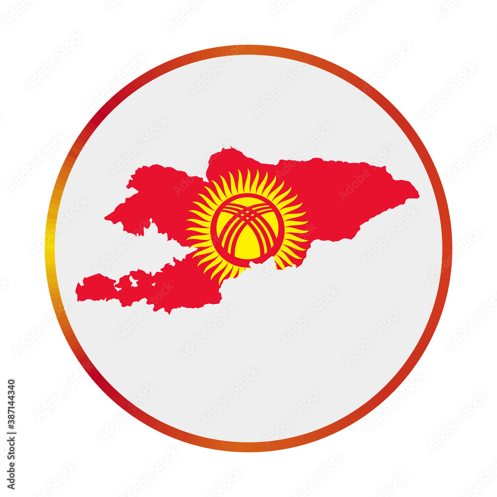 Kyrgyzstan icon. Shape of the country with Kyrgyzstan flag. Round sign ...